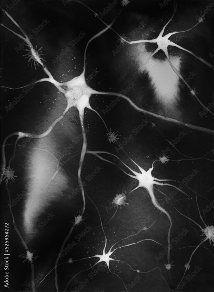 Neurons Black and white Illustration watercolor neurology mental health ...