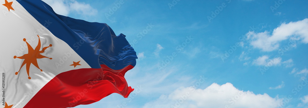 flag of Austronesian peoples Negrenses at cloudy sky background ...