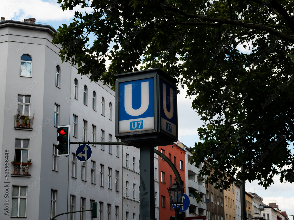 BERLIN, GERMANY - 12. August 2022: U7 sign of the U-Bahn line in Berlin ...