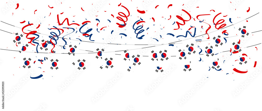 Korea flags garland with confetti. Korea flag bunting. Stock ...