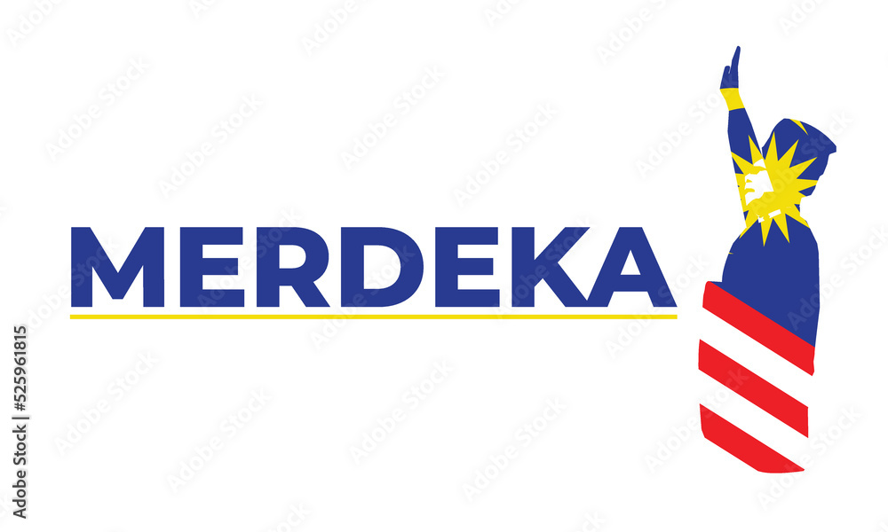 A vector of men raising hand in Malaysia flag colour and Merdeka words ...