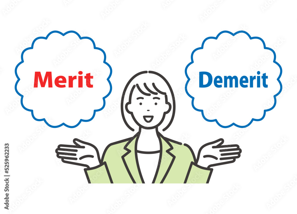 メリットとデメリットの説明をする若いビジネスウーマン Stock Vector | Adobe Stock