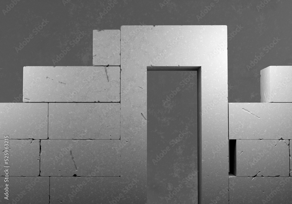 Wall with cracks. White wall of concrete blocks. Modern white brick ...
