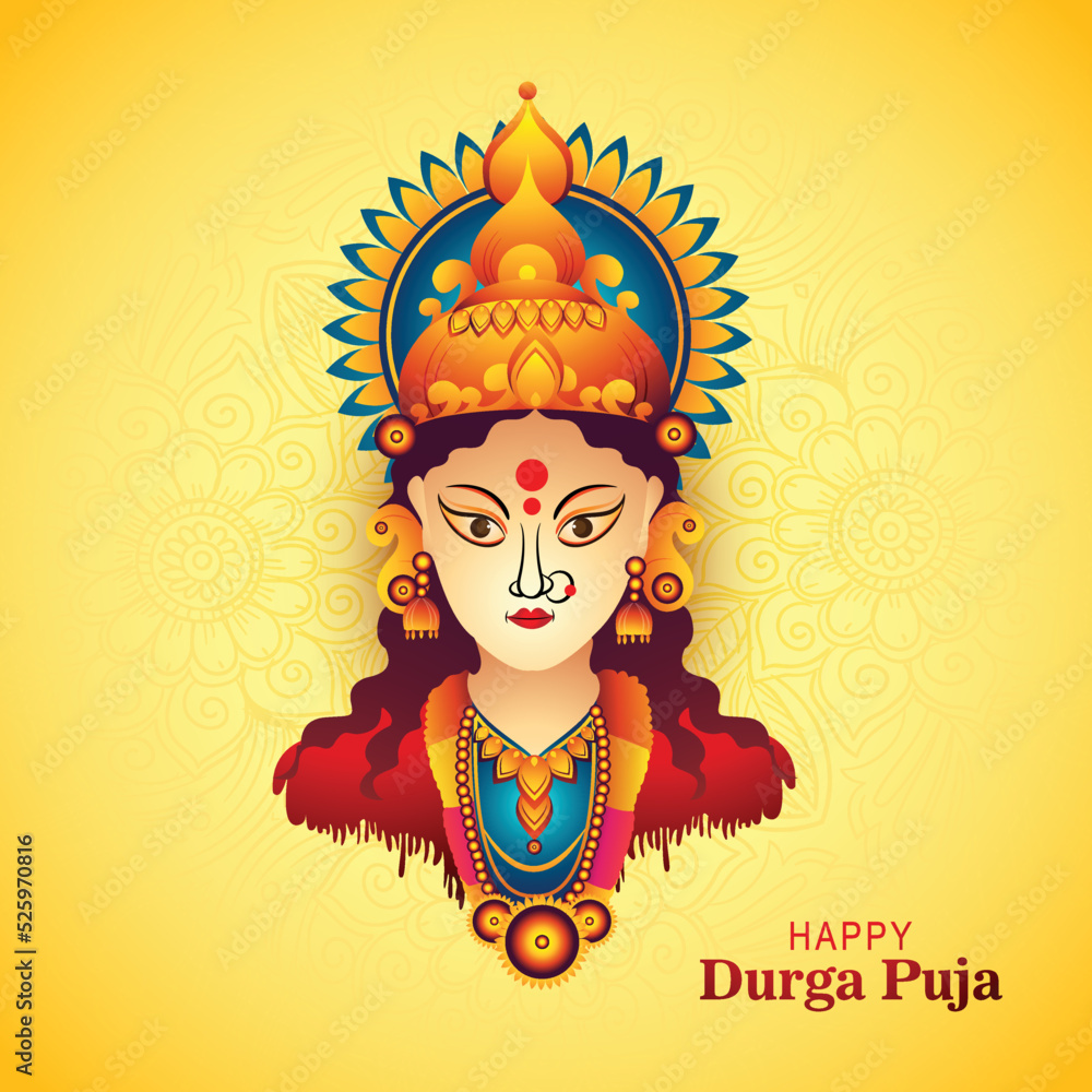 Illustration of goddess durga face in happy durga puja subh navratri ...