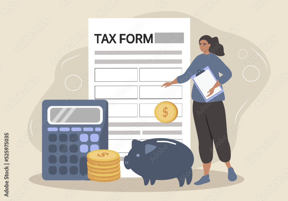 vector illustration in a flat style on the theme of taxes, filling out ...