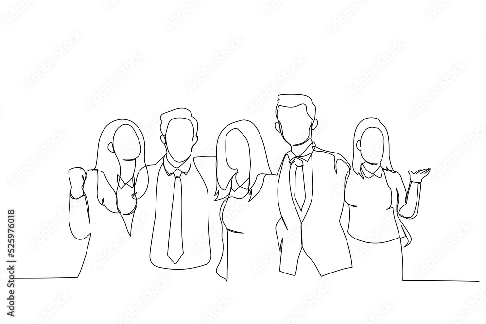Drawing of successful business team together. Single line art style ...