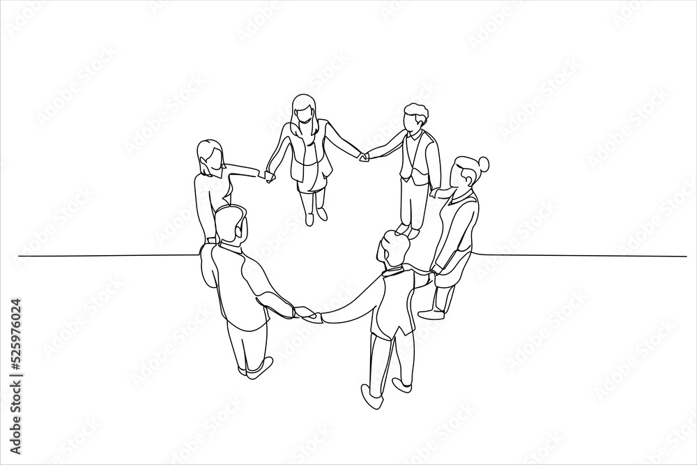 People Holding Hands In A Circle Drawing