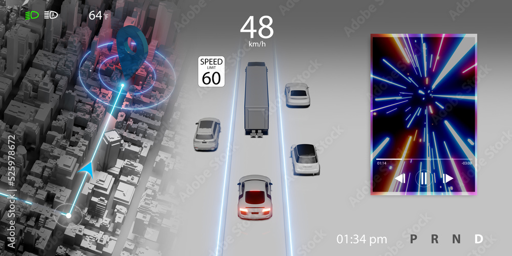 Car display interface map navigation LED screen user interface ui 3D ...