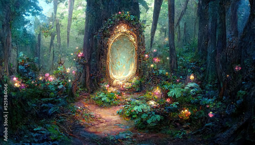 Fantasy Magic Portal In Mystic Fairy Tale Forest Fairy Door To The