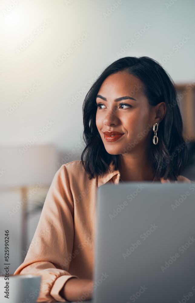 Thinking business woman, freelancer and entrepreneur working remote ...