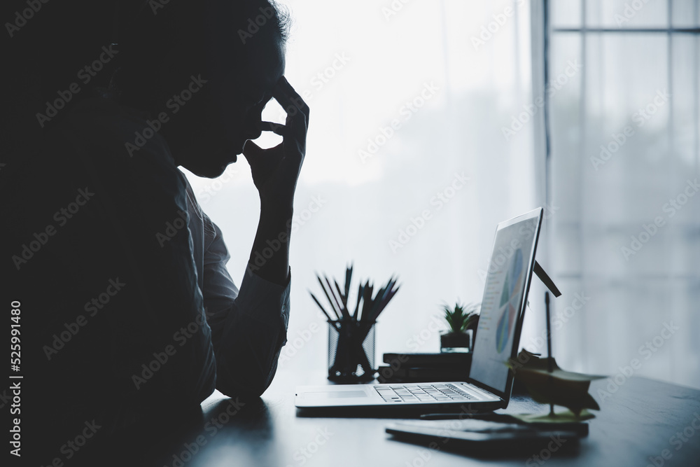 Stress business woman person from hard work, depression in office ...