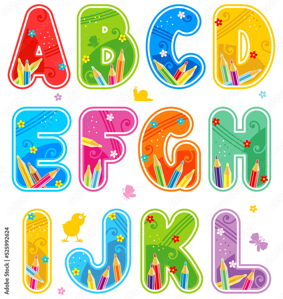 Decorated ABC set with transparent background. Letters A - L. In PNG ...