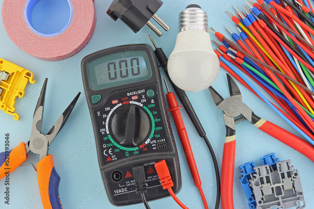Multimeter and tools for installing an electrical control panel in ...