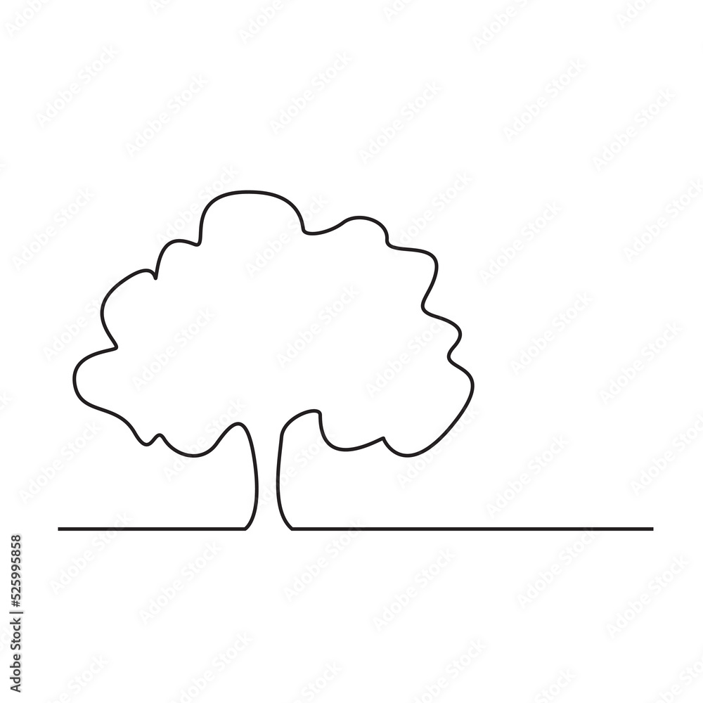 One line drawing illustration of a tree on a white background Stock ...