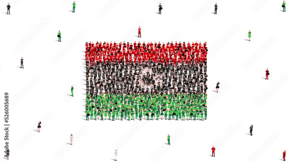 Libya Flag. A large group of people form to create the shape of the ...