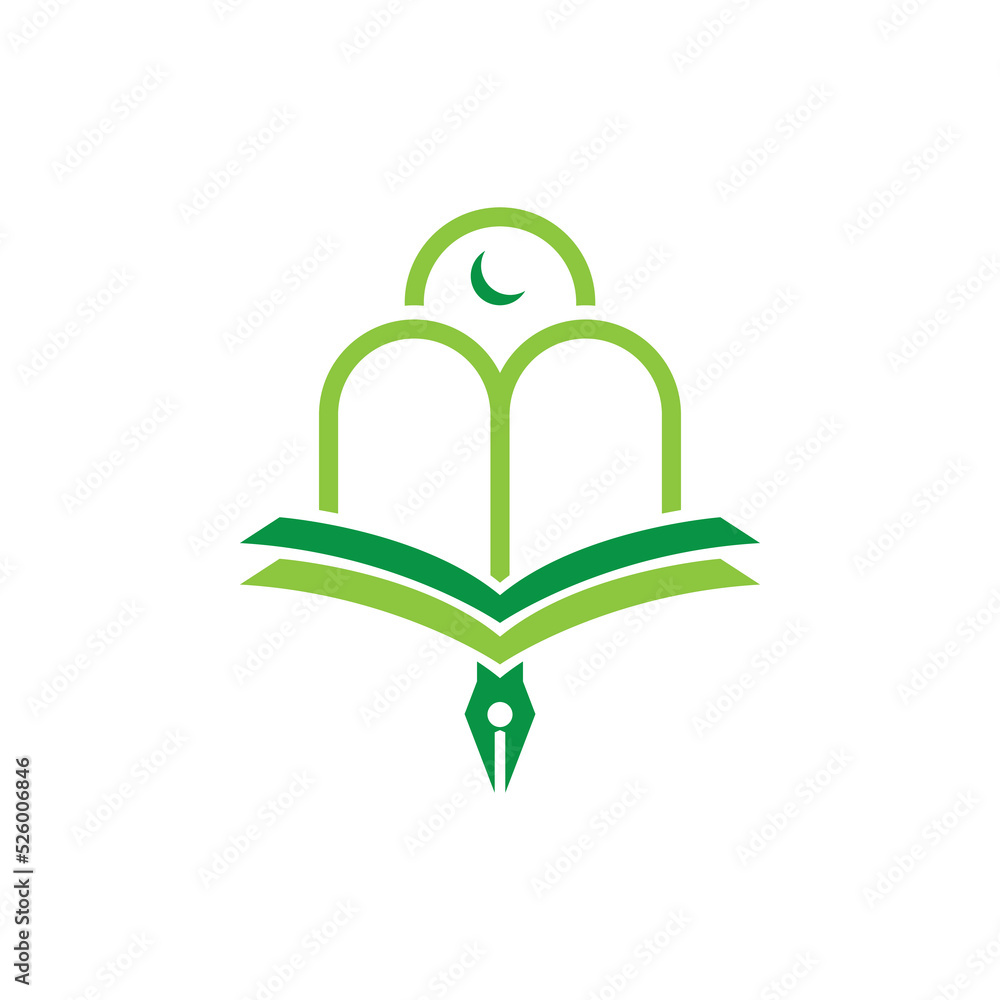 Mosque with Quran and crescent Islamic schoolar logo design vector ...