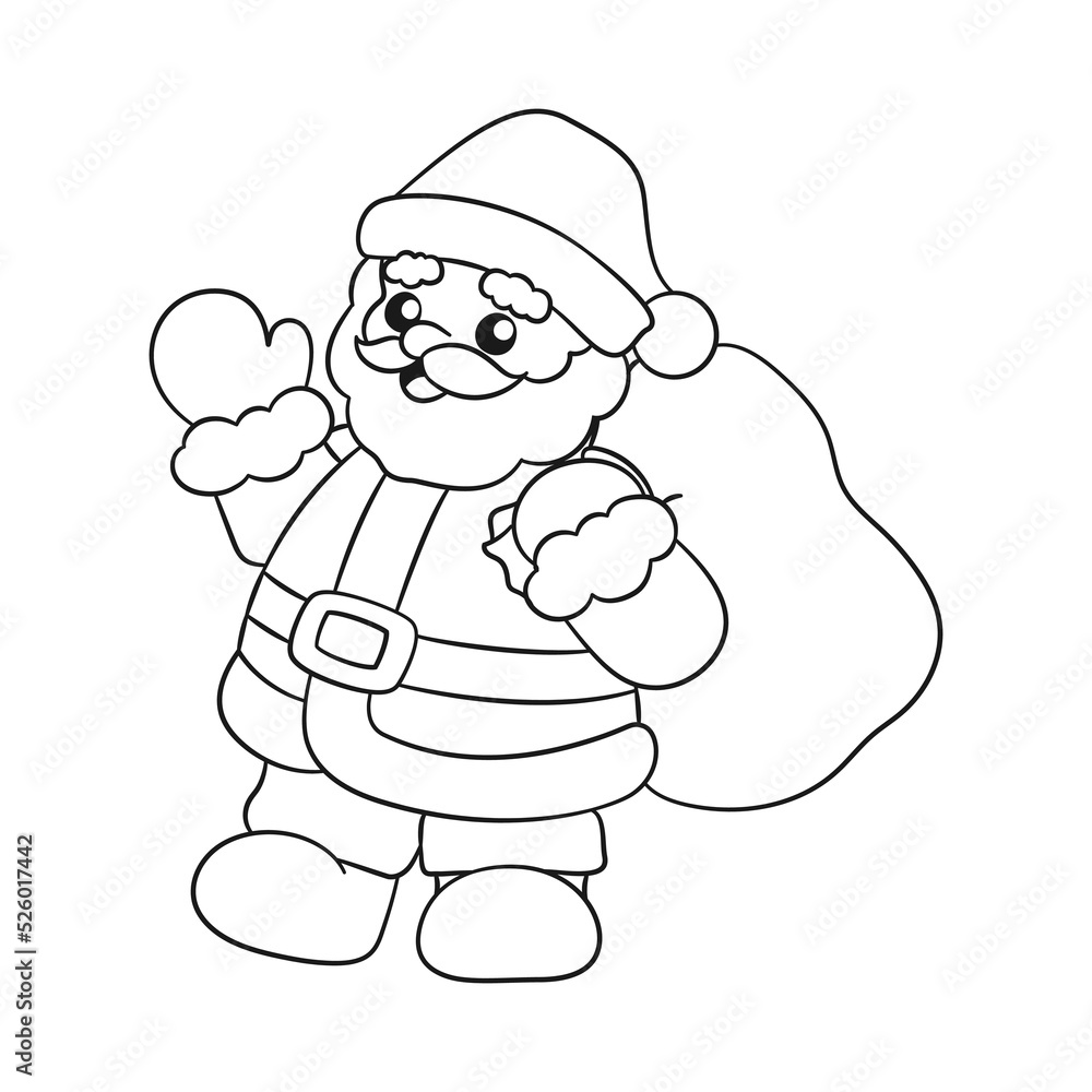Santa Claus waving and holding a sack of presents cute cartoon ...