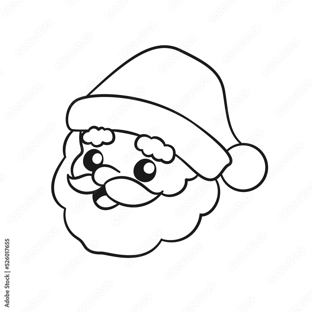 Happy Santa Claus head cartoon illustration line art. Coloring book ...