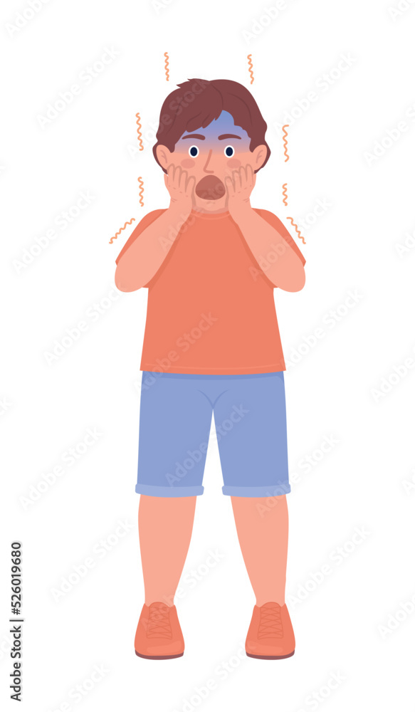 Little boy screaming in fear semi flat color vector character. Editable ...