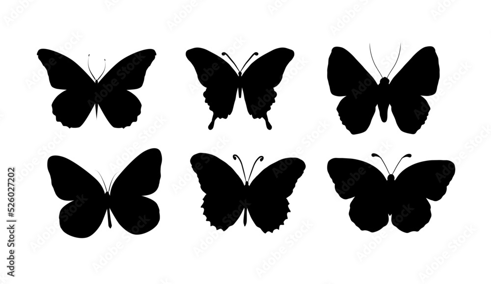 Silhouette of butterfly. Set of butterflies of different shapes ...