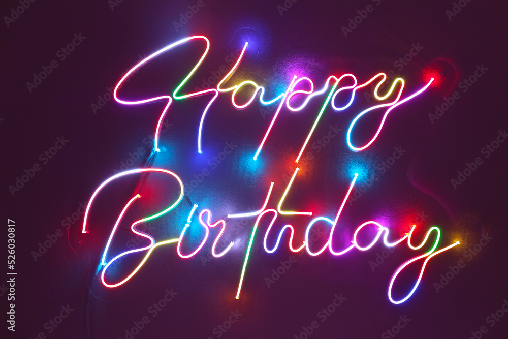 Colorful neon happy birthday. Trendy style. Happy Birthday background ...