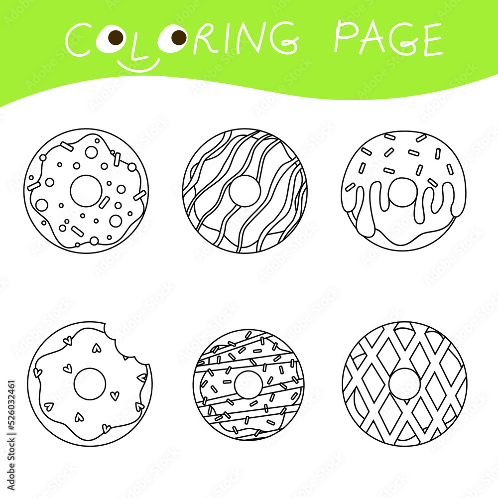 Color the set of donuts. Coloring pages for preschool kids. Stock ...