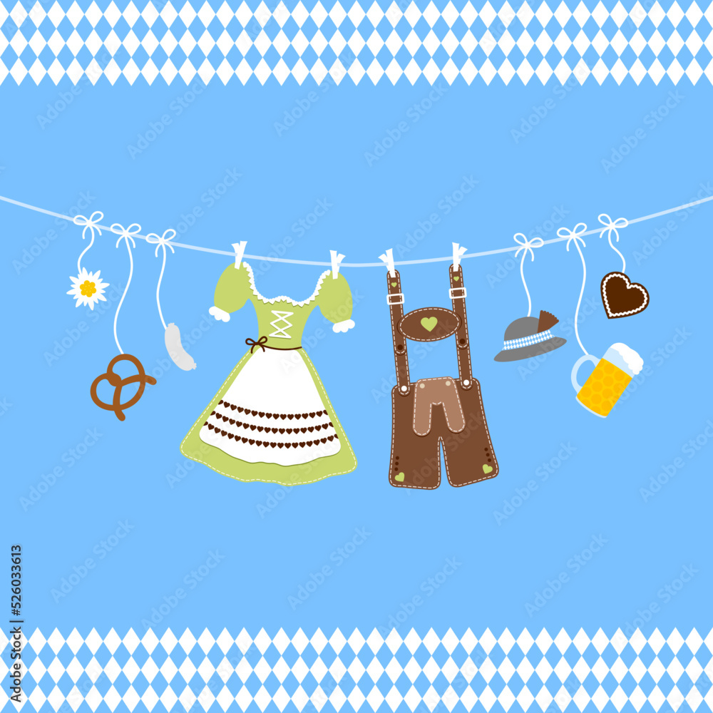 Horizontal Hängende Oktoberfest Symbole Hut Grün Braun Rautenmuster ...