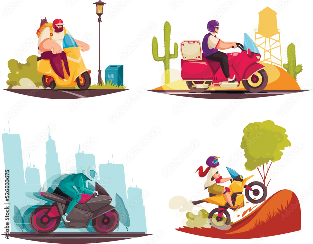 Motorcycle Cartoon Set Stock Vector | Adobe Stock