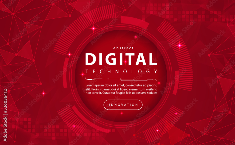 Digital technology banner red background concept, circuit technology ...