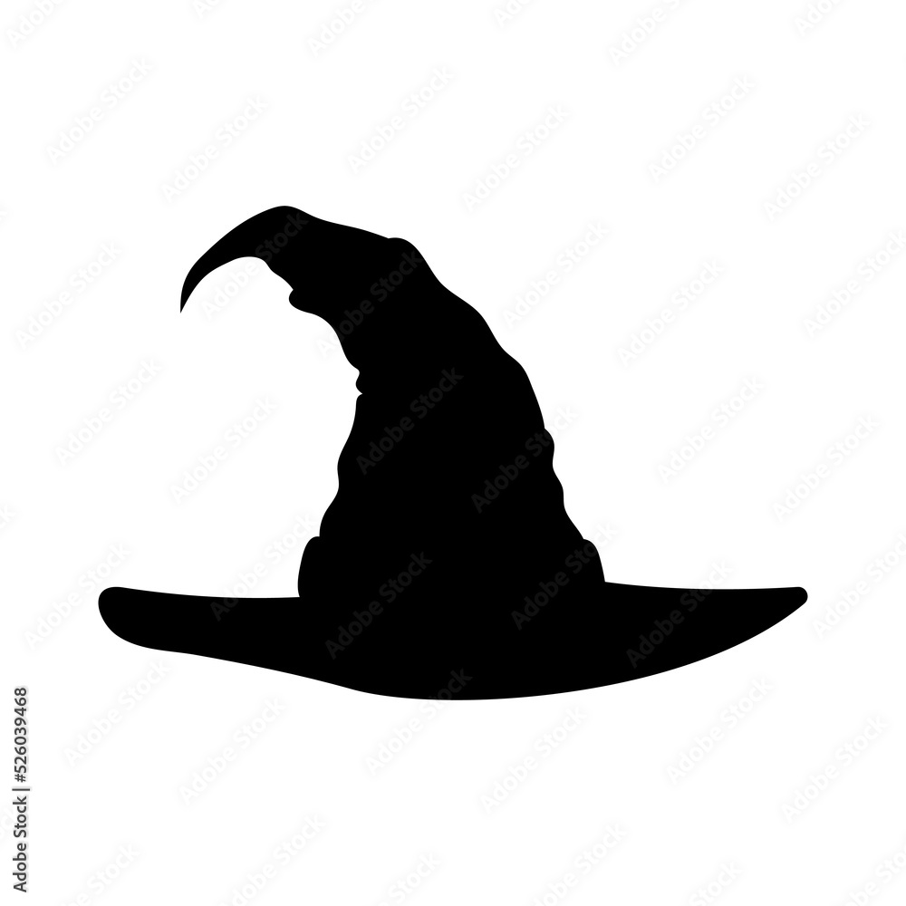 witch hat silhouette, isolated on white background, vector illustration, traditional Halloween ...