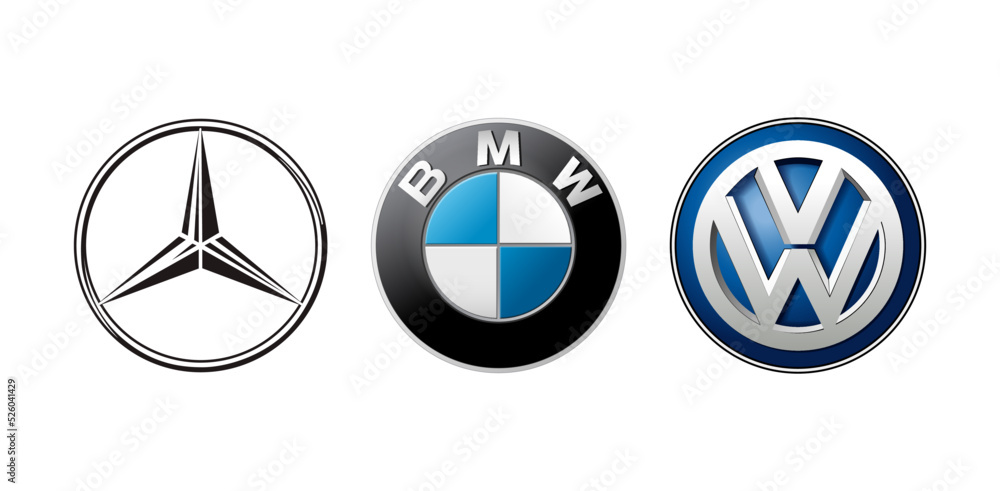 Collection of popular germany car logos: BMW, Mercedes and Volkswagen ...