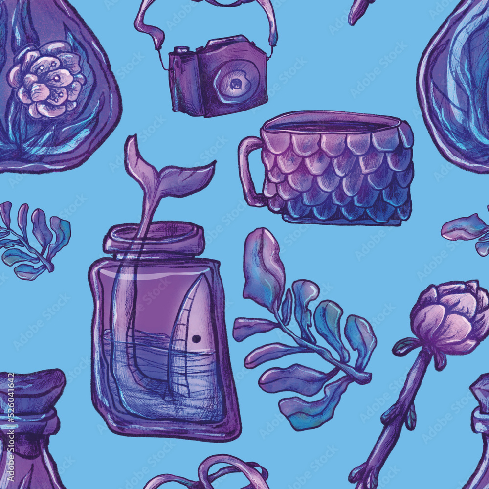 Purple pattern with witch accessories and alchemical ones Witch pattern ...