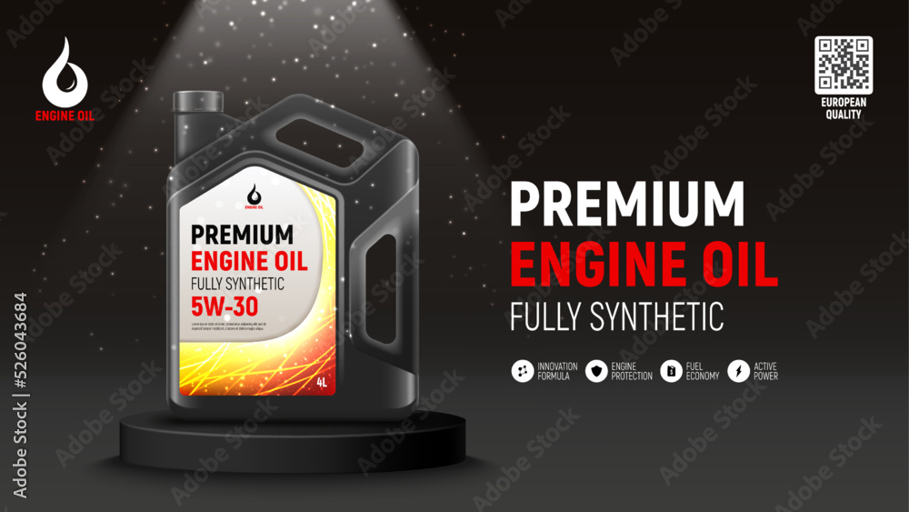 Vetor de Engine oil advertising banner. Realistic vector illustration ...