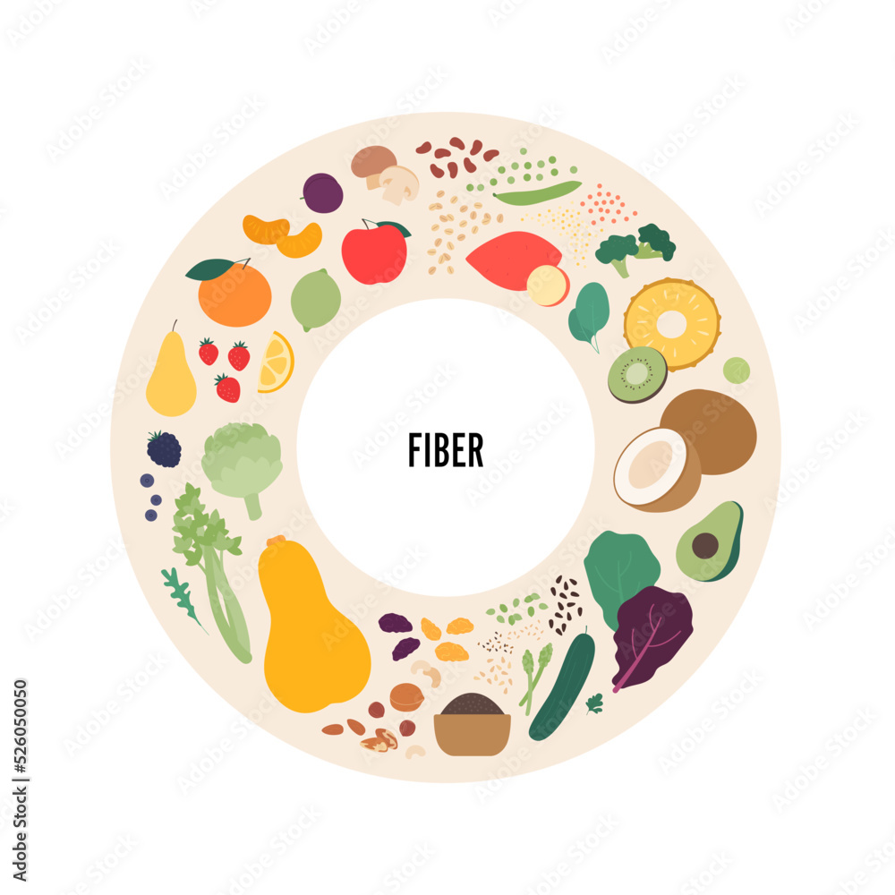 Food illustration. Vector flat design variation of different fiber ...