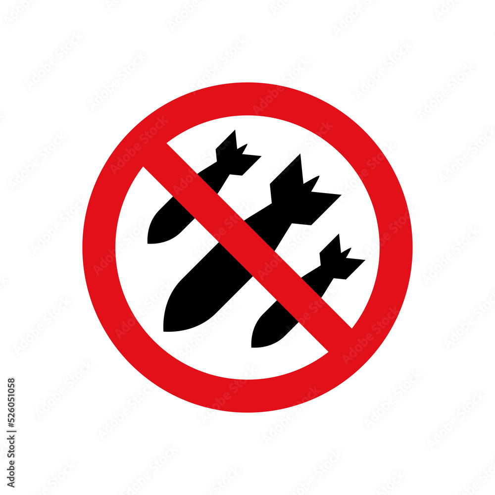 Bomb icon. A red circle with a red diagonal line through it. Sticker ...