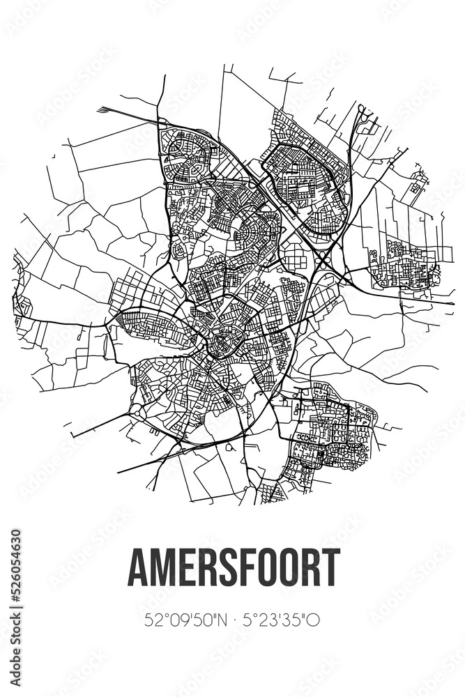 Abstract street map of Amersfoort located in Utrecht municipality of ...