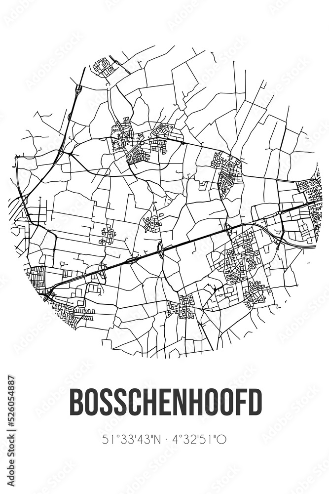 Abstract street map of Bosschenhoofd located in Noord-Brabant ...