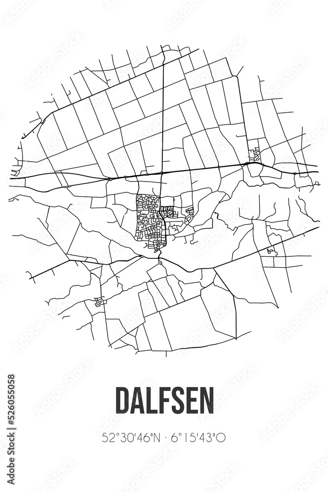 Abstract street map of Dalfsen located in Overijssel municipality of ...