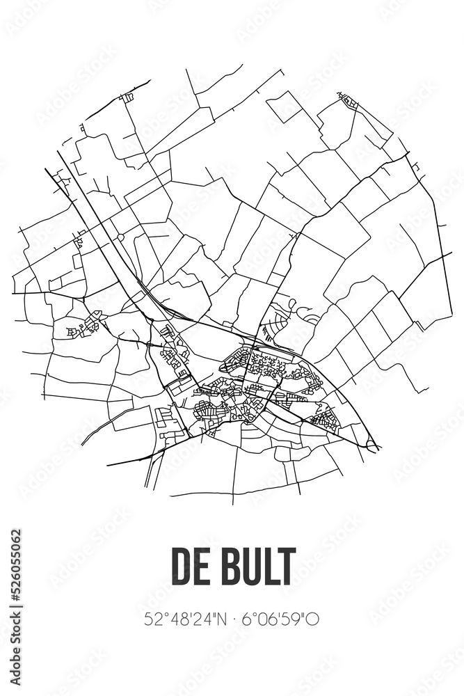 Abstract street map of De Bult located in Overijssel municipality of ...
