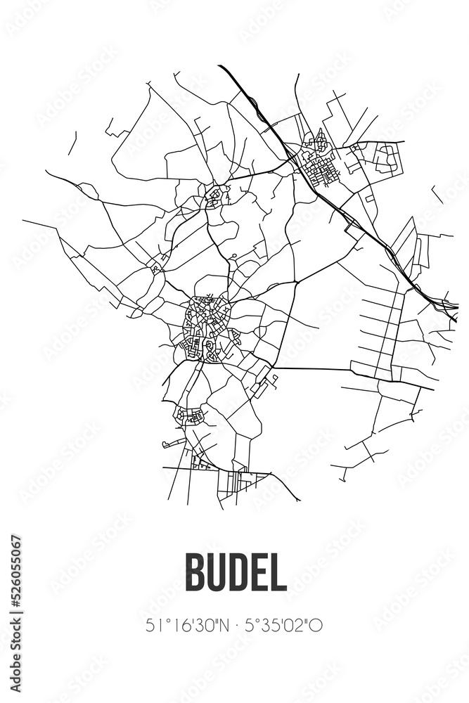 Abstract street map of Budel located in Noord-Brabant municipality of ...