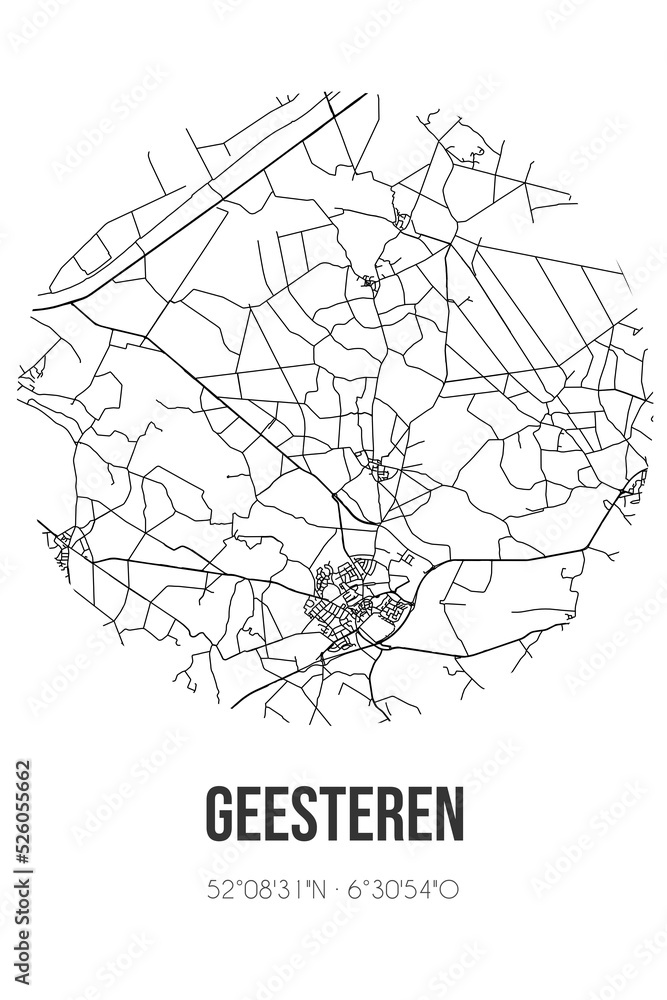 Abstract street map of Geesteren located in Gelderland municipality of ...