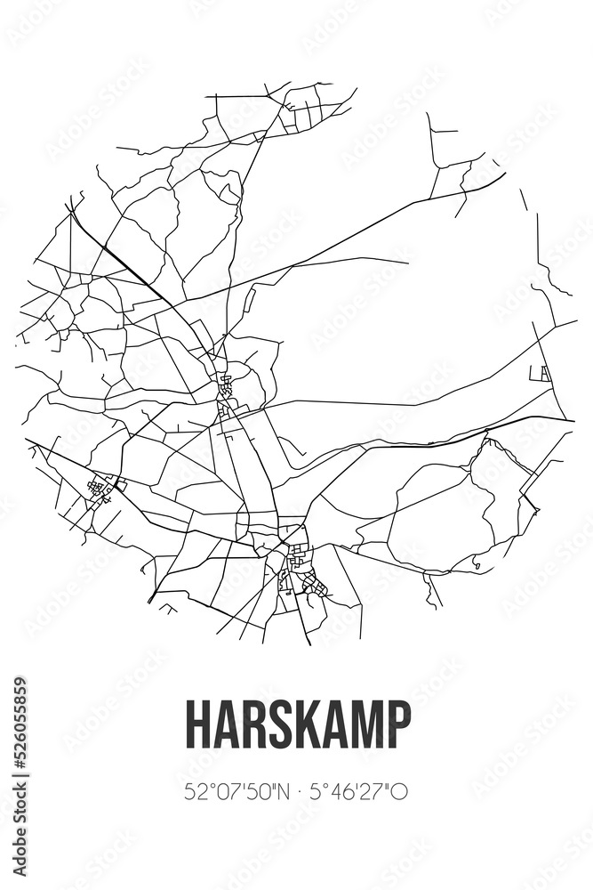 Abstract street map of Harskamp located in Gelderland municipality of ...