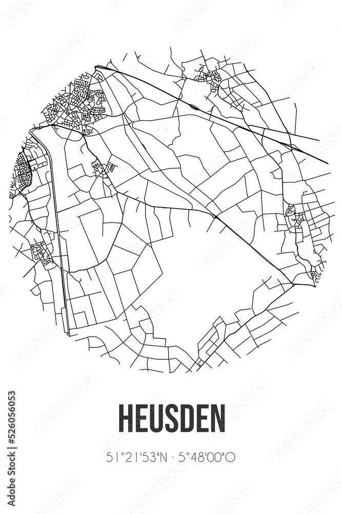 Abstract street map of Heusden located in Noord-Brabant municipality of ...