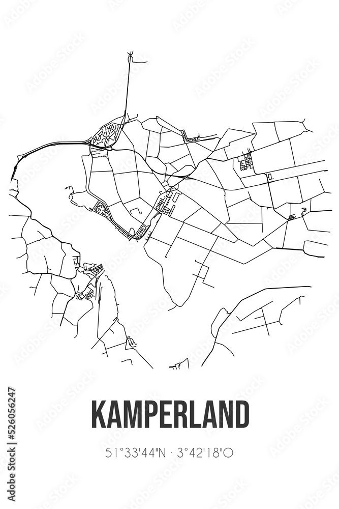 Abstract street map of Kamperland located in Zeeland municipality of ...
