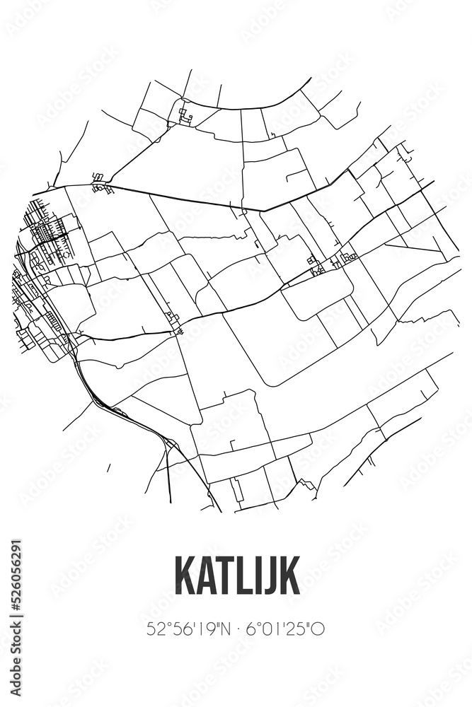 Abstract street map of Katlijk located in Fryslan municipality of ...