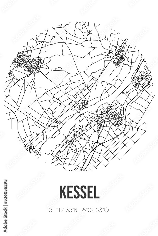 Abstract street map of Kessel located in Limburg municipality of Peel ...