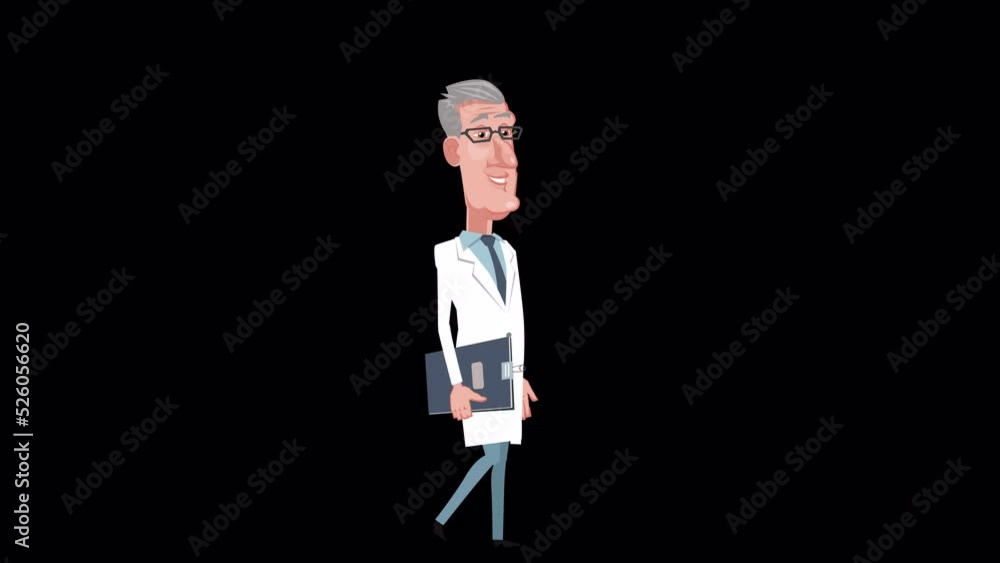 Cartoon male elderly gray-haired doctor character walking cycle ...
