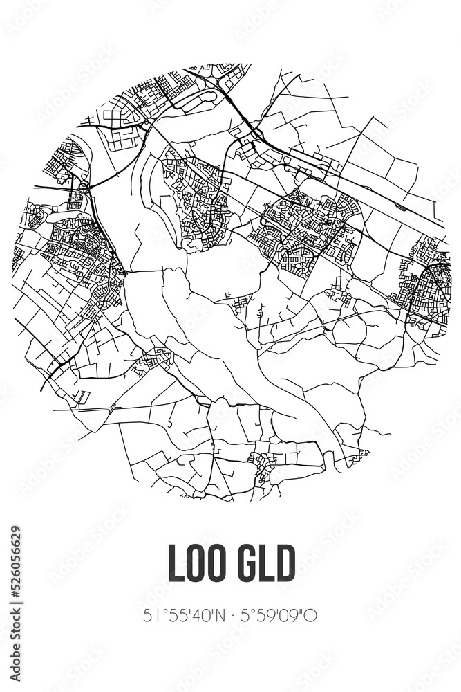 Abstract street map of Loo Gld located in Gelderland municipality of ...