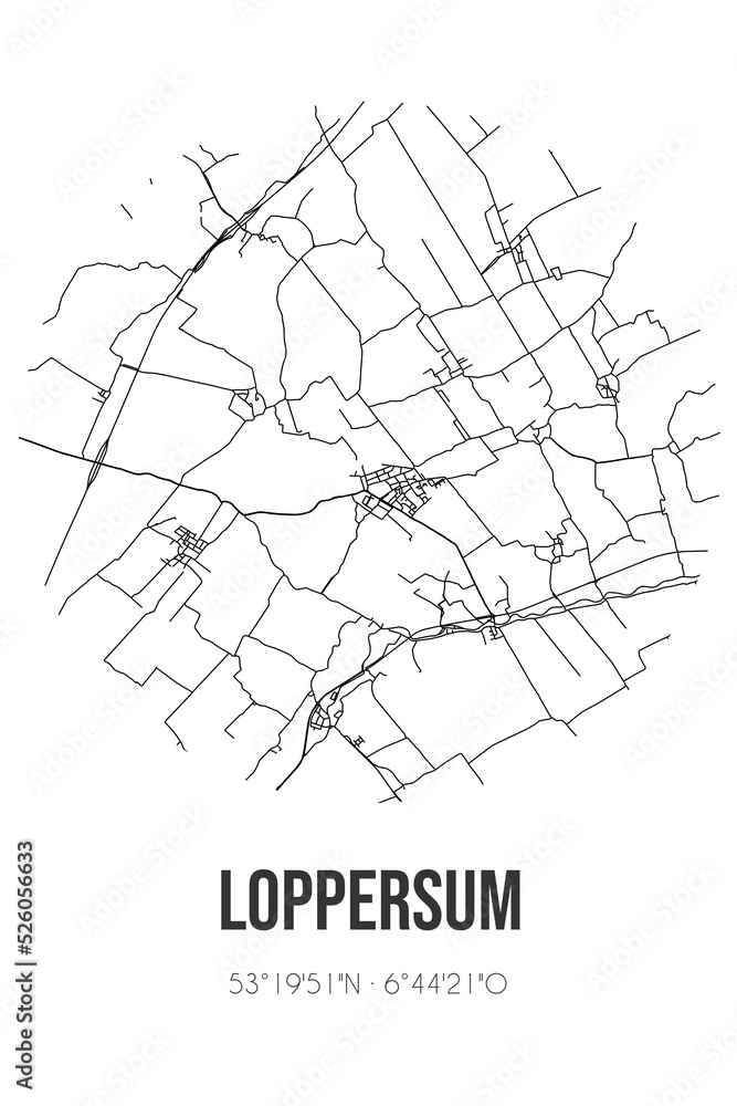Abstract street map of Loppersum located in Groningen municipality of ...