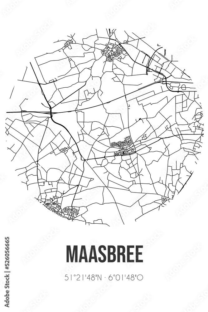 Abstract street map of Maasbree located in Limburg municipality of Peel ...